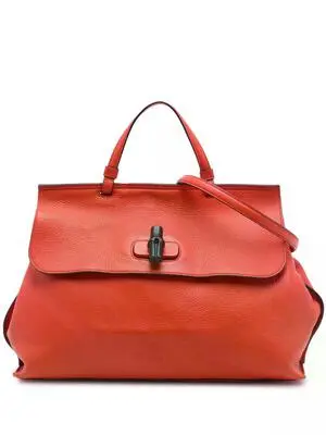 Gucci 2016-2026 Large Calfskin Bamboo Daily Satchel - Orange