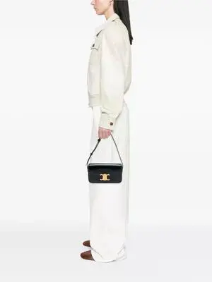 Celine 2021 Shiny Calfskin Triomphe Claude Shoulder Bag - Black