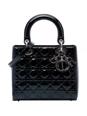 Dior Medium Patent Cannage Lady Satchel - Black