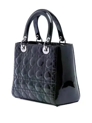Dior Medium Patent Cannage Lady Satchel - Black
