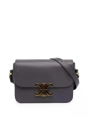 Celine 2024 Teen Shiny Calfskin Triomphe Crossbody Bag - Grey