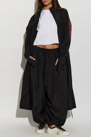 Y3 Long Coat With Sporty Stripes And Logo Detail