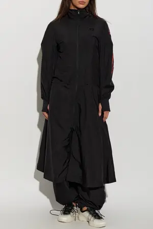 Y3 Long Coat With Sporty Stripes And Logo Detail