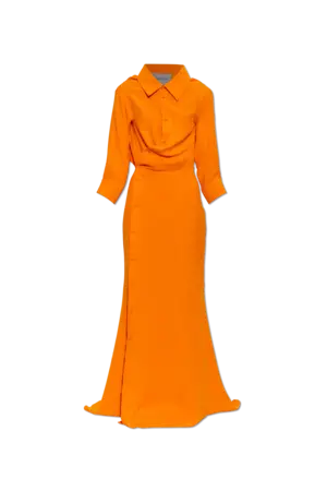 Balenciaga Silk Dress With Long Sleeves - Orange