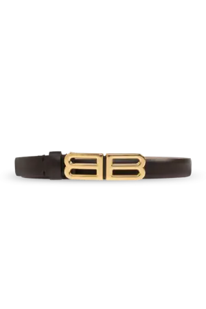 Balenciaga Skinny Leather Belt With Gold Tone Double B Buckle