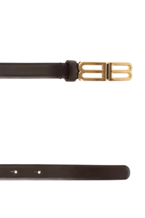 Balenciaga Skinny Leather Belt With Gold Tone Double B Buckle