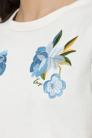 Kenzo Floral Motif Embroidered Cotton T-shirt