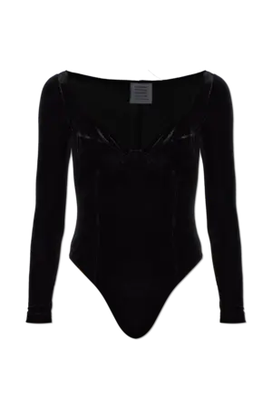 Vetements Velvet Bodysuit With Long Sleeves - Black