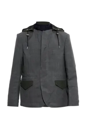 Sacai Wool Jacket With Detachable Hood - Grey