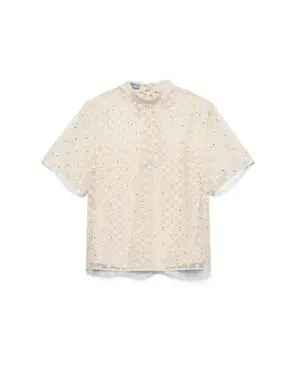 Prada Embroidered Lace Top - Neutral