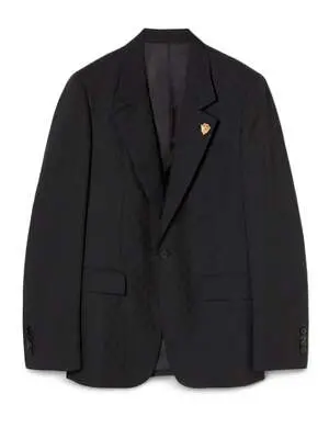 Gucci Single-breasted Jacket With Gg Weave - Black