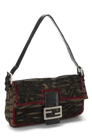 Fendi Beaded Zucca Canvas Baguette Shoulder Bag