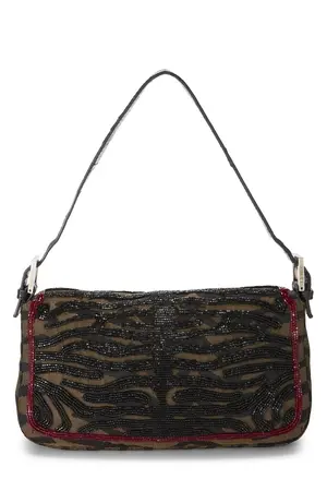 Fendi Beaded Zucca Canvas Baguette Shoulder Bag