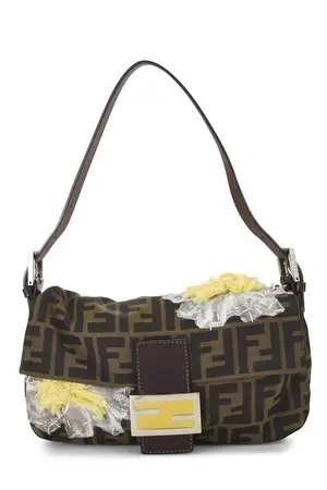 Fendi Floral Embroidered Zucca Baguette - Yellow