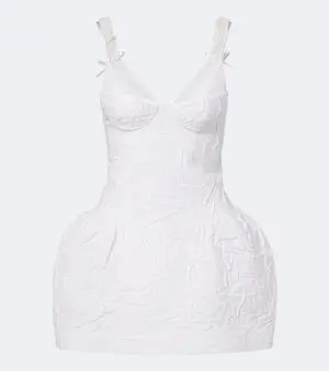 SHUSHU/TONG Crinkled Cotton-blend Mini Dress With Lace Trim