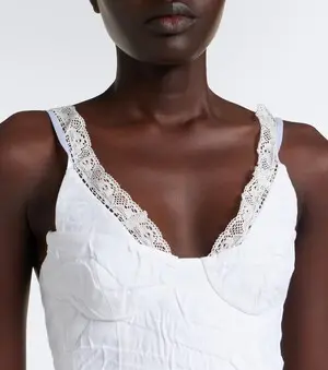 SHUSHU/TONG Crinkled Cotton-blend Mini Dress With Lace Trim