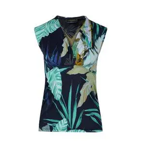 CONQUISTA Print Navy V Neck Jersey Top - Blue