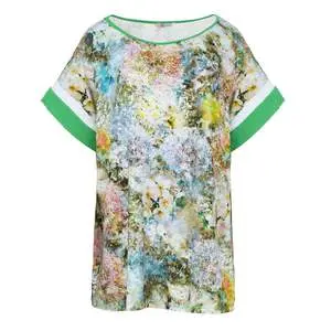CONQUISTA Floral Stretch Jersey Short Sleeve Top Plus Size - Green