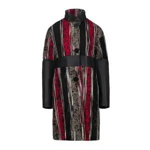 CONQUISTA Wool Coat With Black Faux Leather Detail - Red