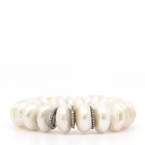 Shar Oke Silver And Diamond Bracelet With Freshwater Pearls
