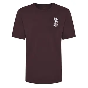 INGMARSON Flower Embroidered Organic Cotton T-shirt Burgundy - Red