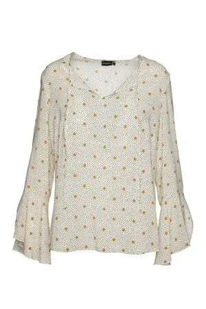 CONQUISTA Neutrals Loose Fitting Print Top With Ties - Black