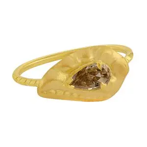 EMMA CHAPMAN JEWELS Gold / Grey Pear Shaped Diamond Gold Embossed Ring - Gold/grey