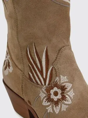 PAROSH P.a.r.o.s.h. Suede Leather Mid-calf Boots With Floral Embroidery