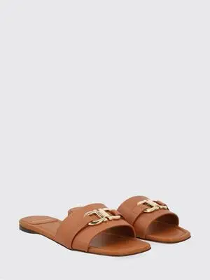 FERRAGAMO Gancini Smooth Flat Slide Sandals With Open Square Toe