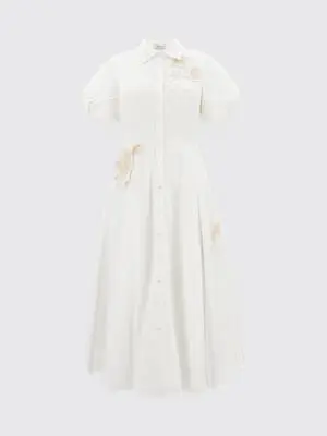 Erdem Cotton Midi Shirt Dress With Puff Sleeves And Macramé Inserts - White
