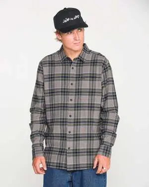 Volcom Caden Plaid Long Sleeve Shirt - Pewter