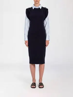 TWINSET Sleeveless Midi Dress With Striped Shirt Underlay