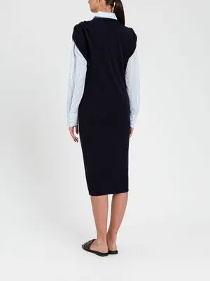 TWINSET Sleeveless Midi Dress With Striped Shirt Underlay