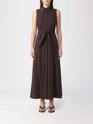 PAROSH Off-the-shoulder Cotton Midi Shirtdress P. A.r. O.s. H. With Pleated Skirt - Brown
