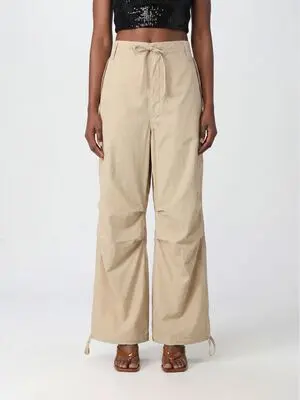 PAROSH High-waisted Wide Leg Cargo Trousers P. A.r. O.s. H. In Cotton Blend With Drawstring - Beige