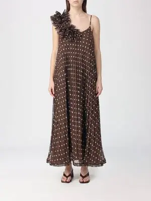 PAROSH A-line Crêpe Midi Dress P. A.r. O.s. H. With Ruffles And Polka Dot Embroidery - Brown
