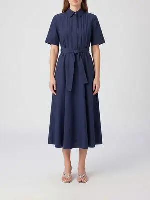 PAROSH Pleated Cotton Midi Shirtdress P. A.r. O.s. H. With Tie-waist Belt - Blue