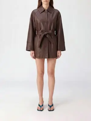PAROSH Short Shirt-style Jacket P. A.r. O.s. H. In Lambskin Leather With Waist Belt - Brown