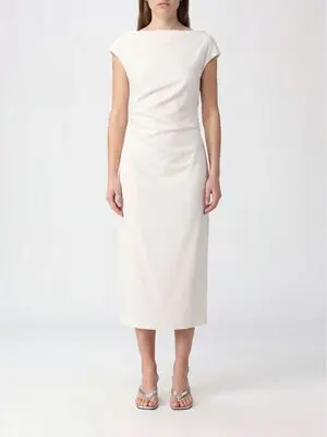 PAROSH Sheath Midi Dress P. A.r. O.s. H. In Cady With Straight Neckline And Ruched Waist - White