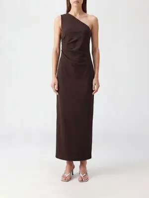 PAROSH Pingu One-shoulder Asymmetric Sheath Midi Dress P. A.r. O.s. H. In Cady - Brown