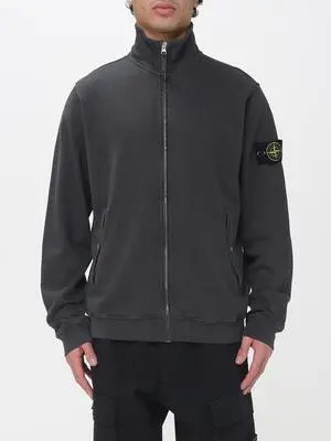 Stone Island Cotton Zip Up Sweatshirt With Logo - Grey