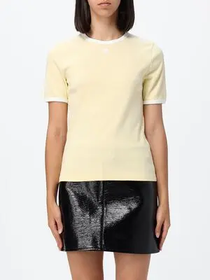 COURREGES Slim Fit Cotton T-shirt With Contrast Logo And Trim - Yellow