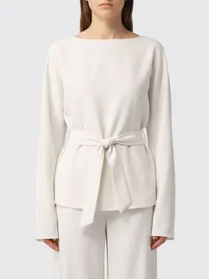 PAROSH Long-sleeved Crêpe Blouse With Tie-waist Sash Belt - White