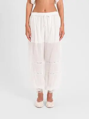 TWINSET Cotton Trousers With Lace Inserts - White