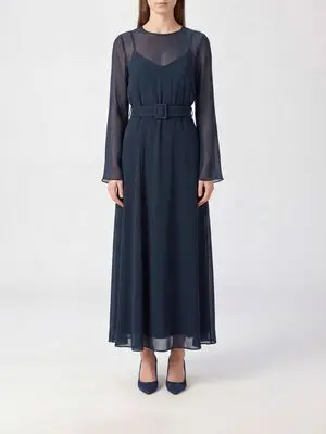 PAROSH P. A.r. O.s. H. A-line Midi Cocktail Dress In Georgette With Long Sleeves - Blue