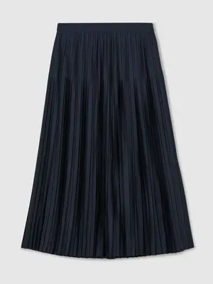 REISS Savannah Satin Pleated Midi Skirt
