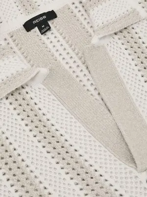 REISS Globe Cotton-blend Crochet Stripe Polo Shirt - Stone/white