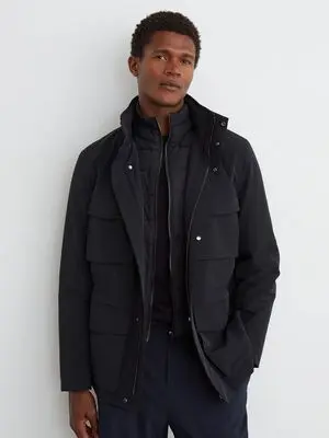 REISS Glick Four-pocket Hooded Jacket With Removable Gilet - Navy