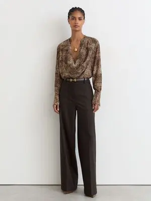 REISS Laurie Matte Silk Printed Draped Shirt