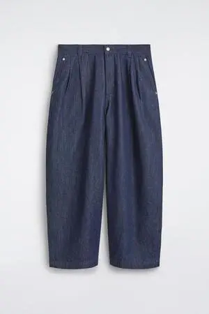 Cos Pleated Denim Barrel-leg Pants - Blue
